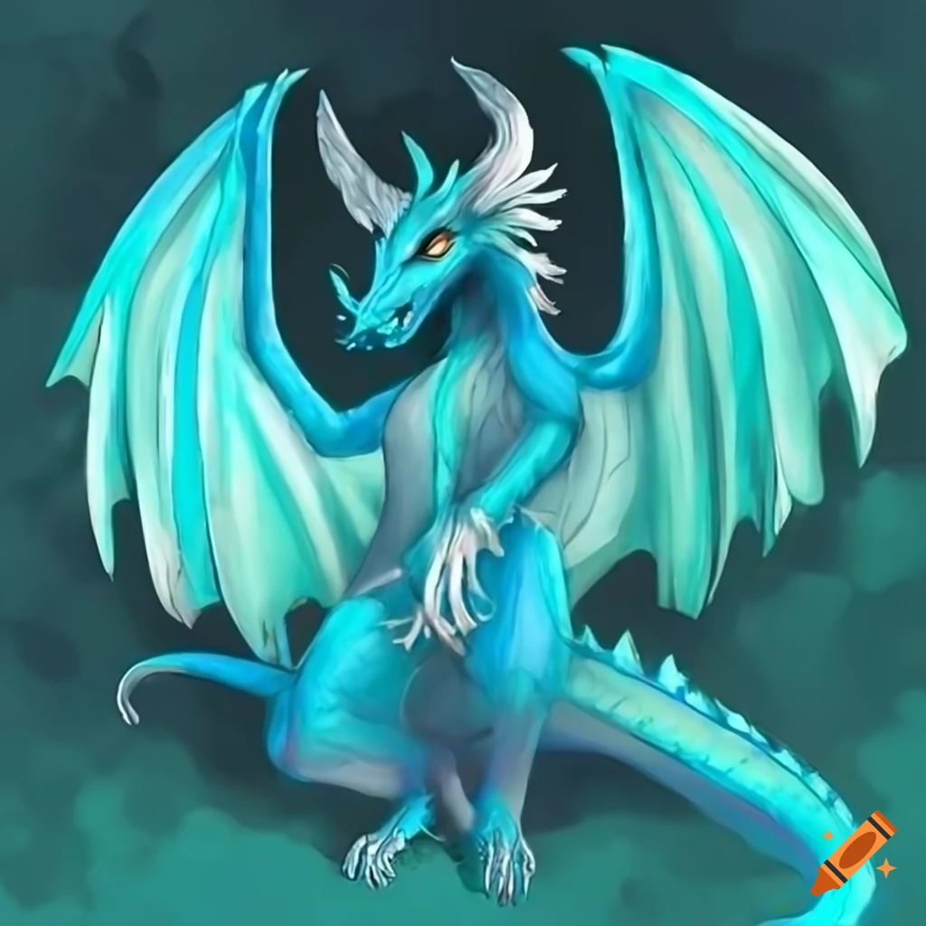 Cyan anthro dragon with turquoise wings
