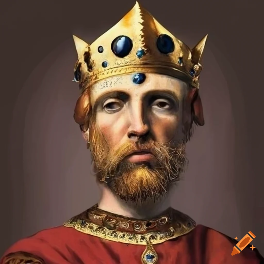 Portrait king of the franks, X century, medievale crown on head on Craiyon