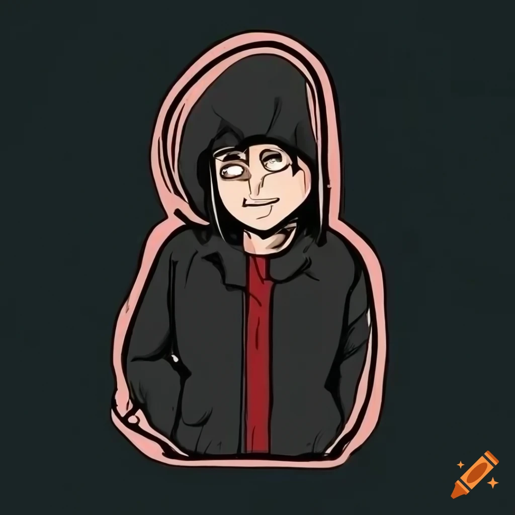Cartoon art of a good black jacket with simple black outlines on Craiyon