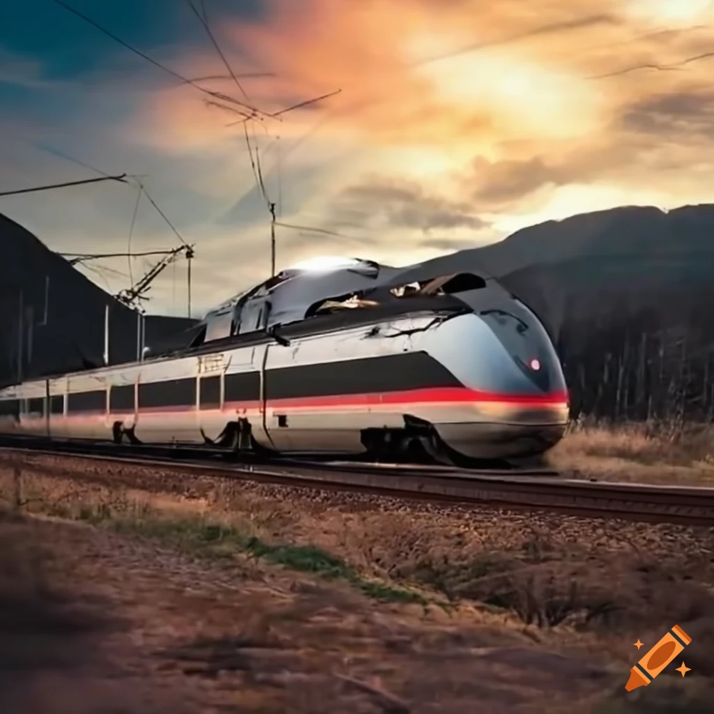 High-speed train with a caravan of merchants on Craiyon