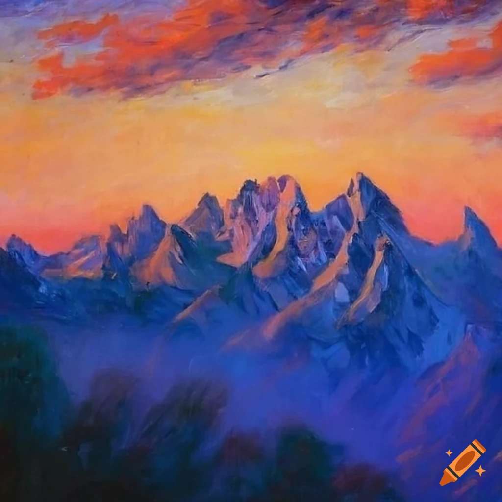 High mountains at sunset by Monet on Craiyon