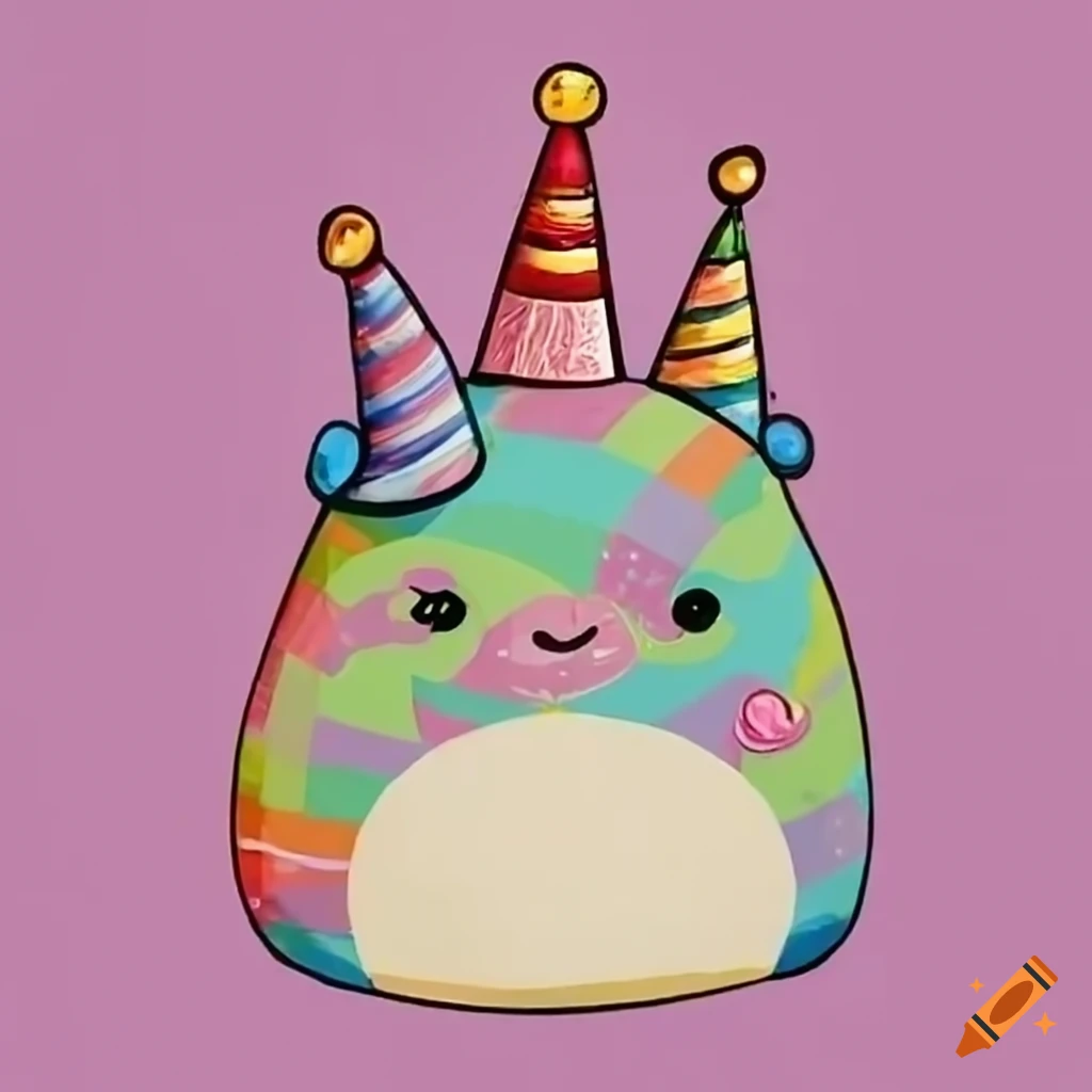 Squishmallows wearing birthday hats on Craiyon