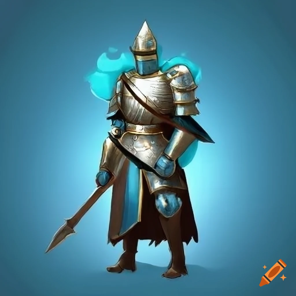 A blue slime wearing a bronze knight's armor, ready for battle on Craiyon