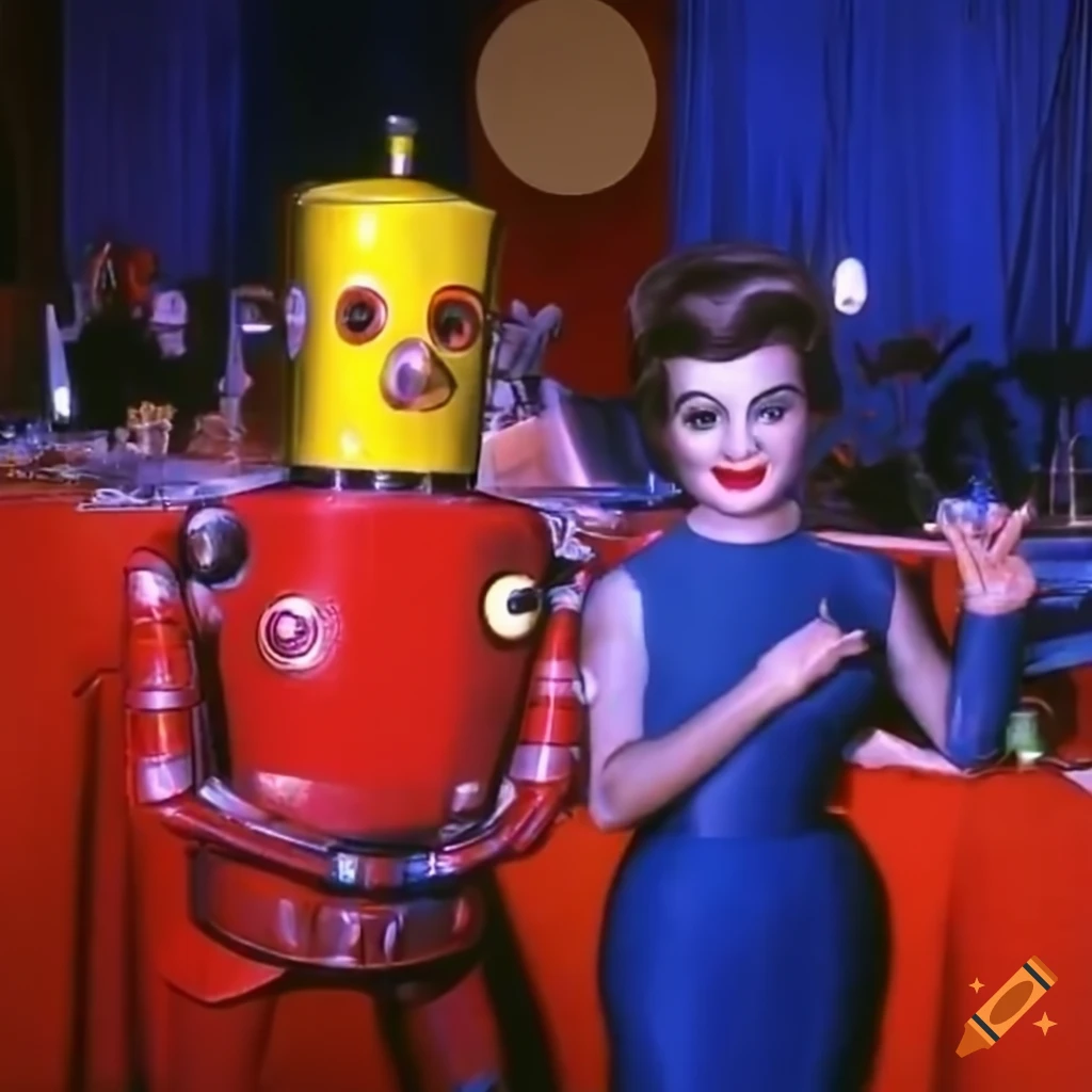 1950s atomic age art style robots dance party on Craiyon