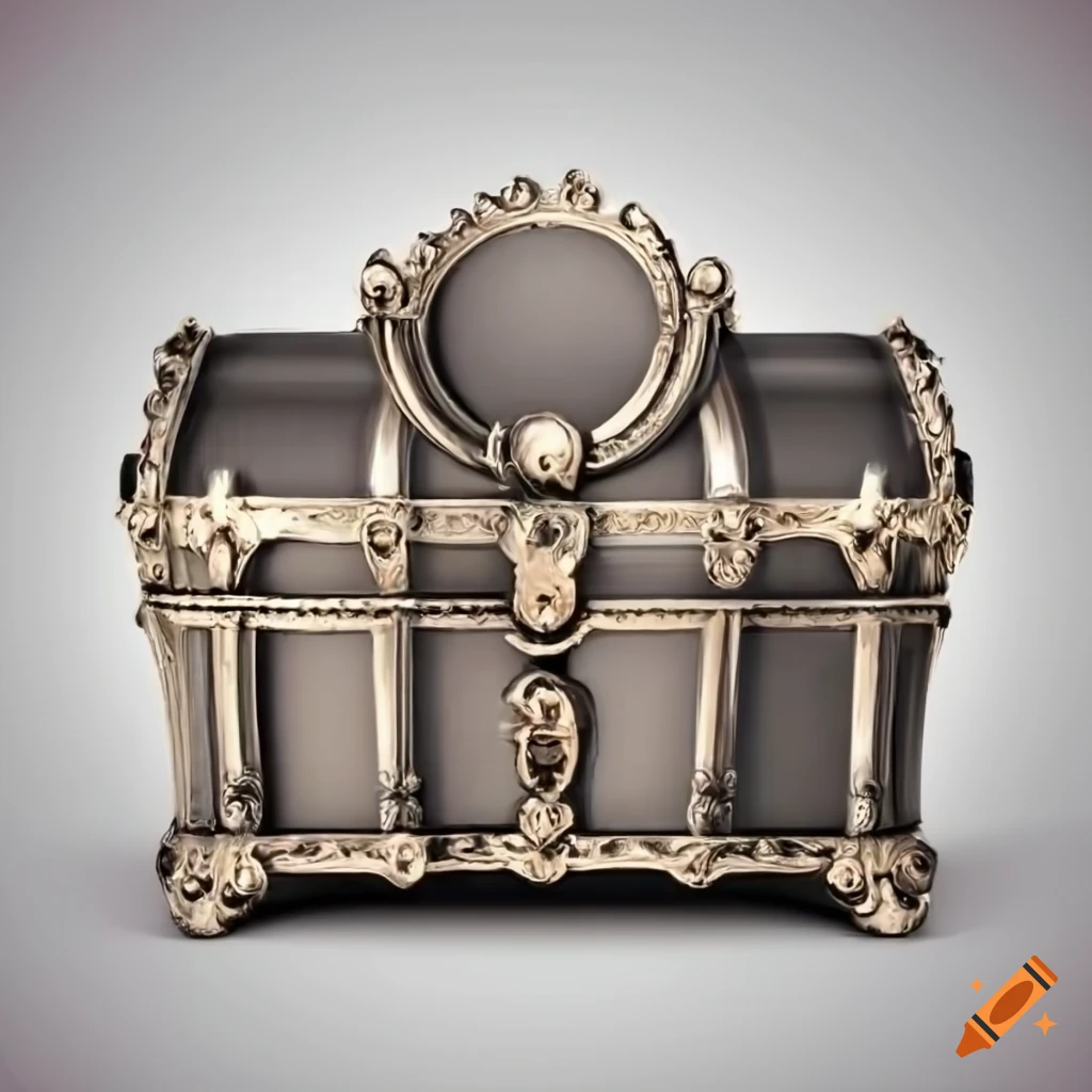 A silver chest on a white background