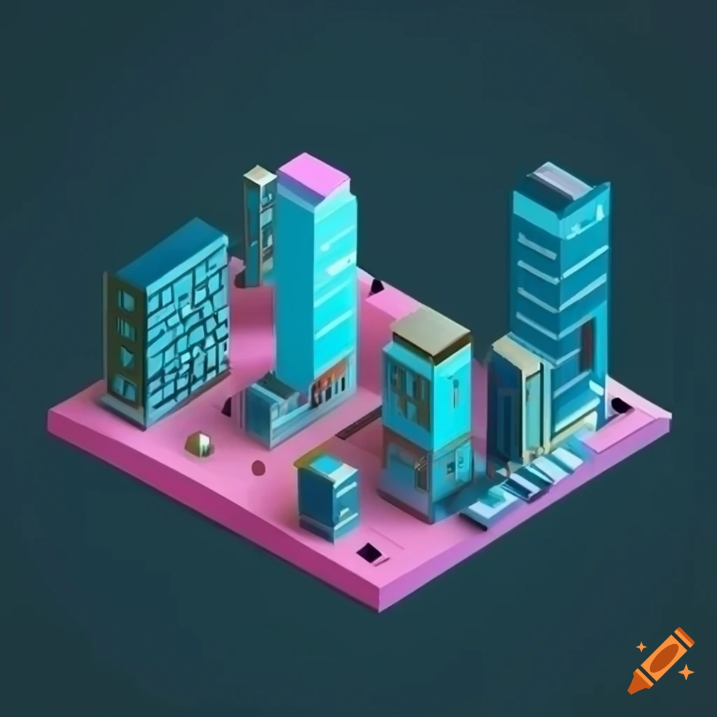 Futuristic isometric city on Craiyon
