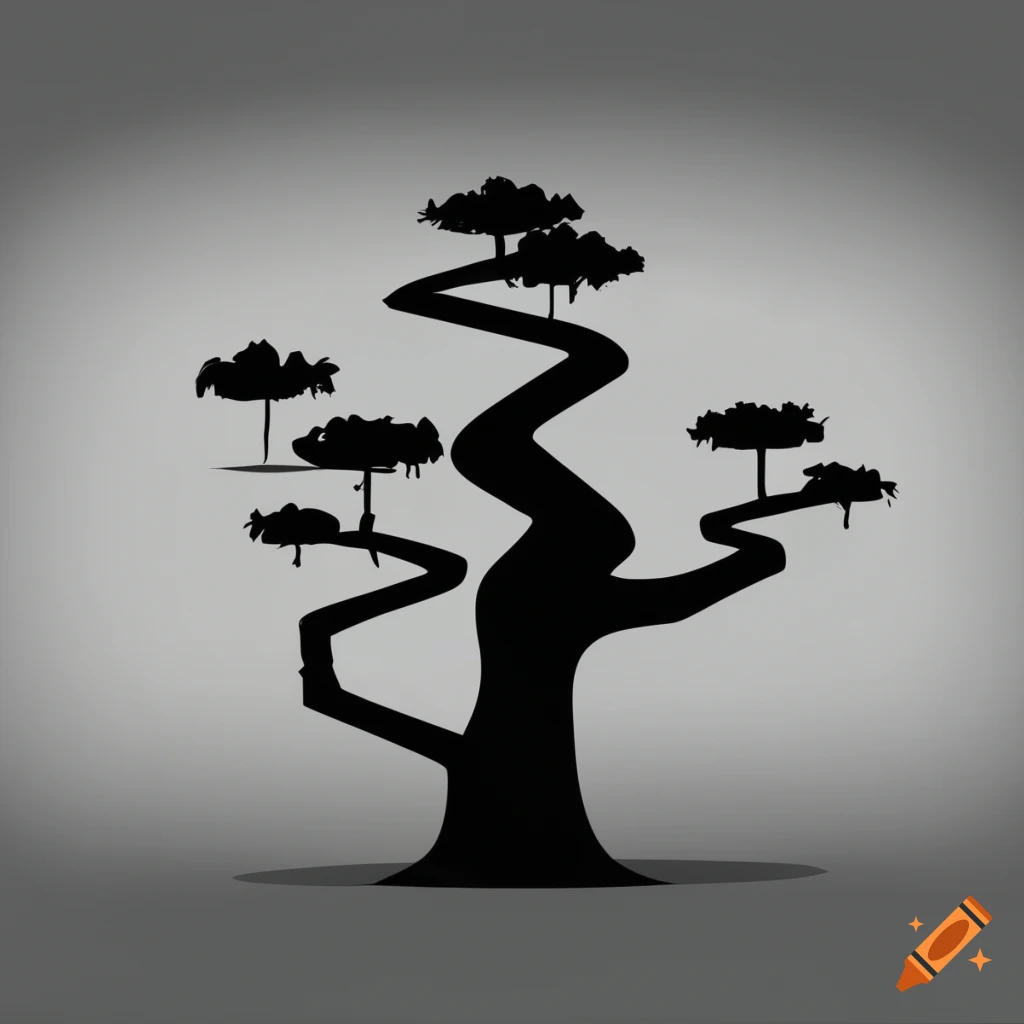 2d tree silhouette 2d black white background on Craiyon