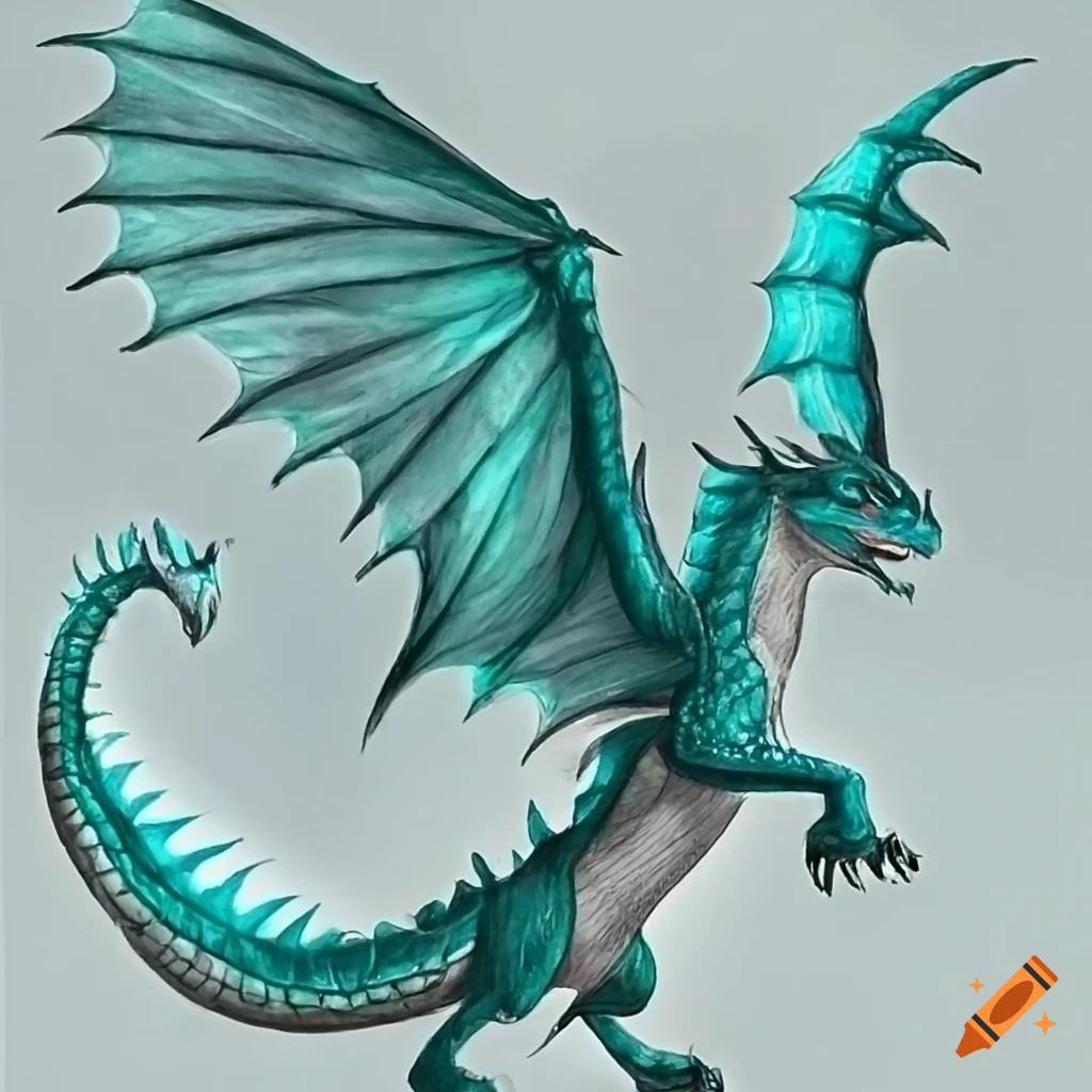 Anthro dragon with cyan-colored scales and turquoise wings