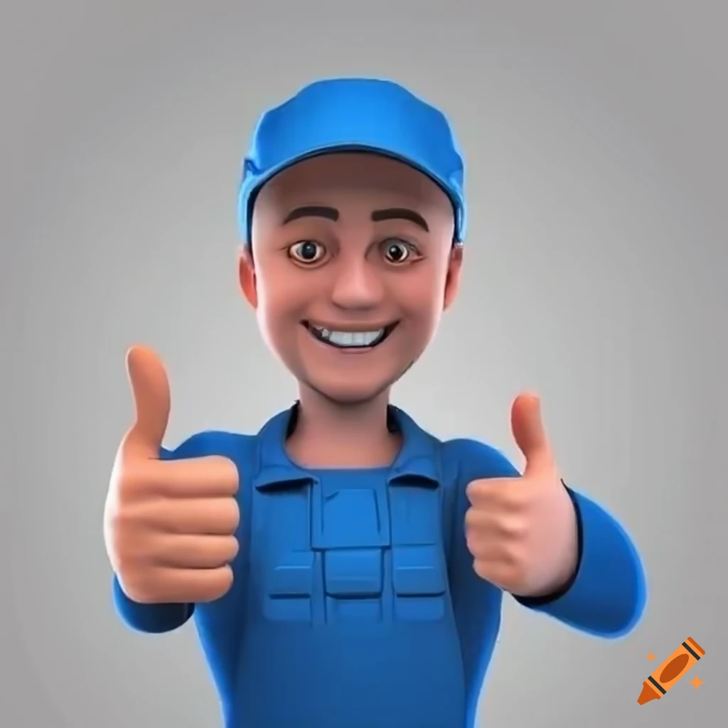 A 3d smiling mechanic man thumb up