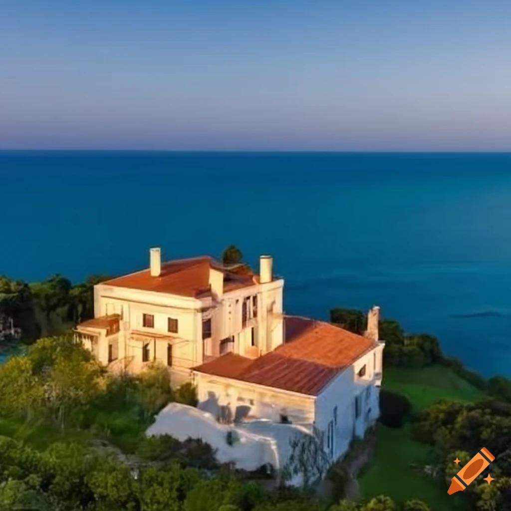 A large, fine, mansion with a view of the sea