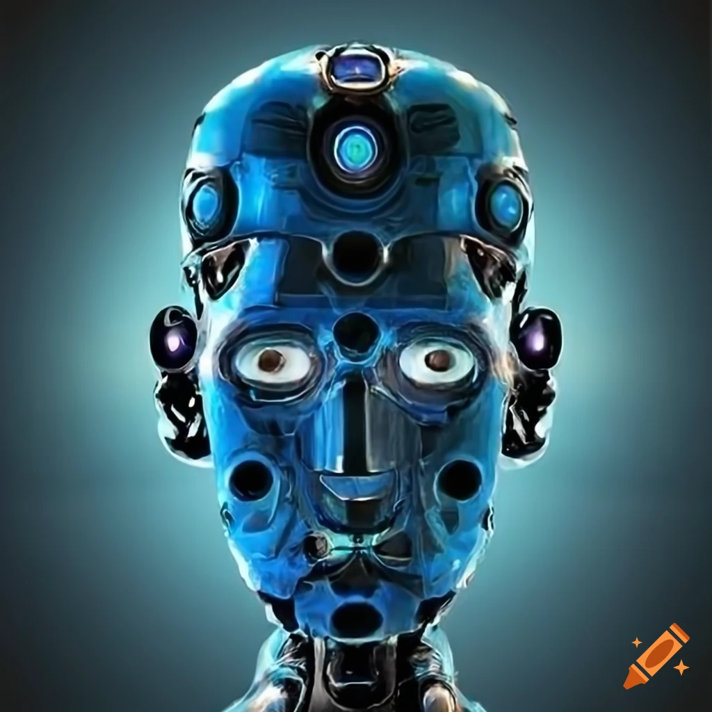 Symmetrical blue robot face
