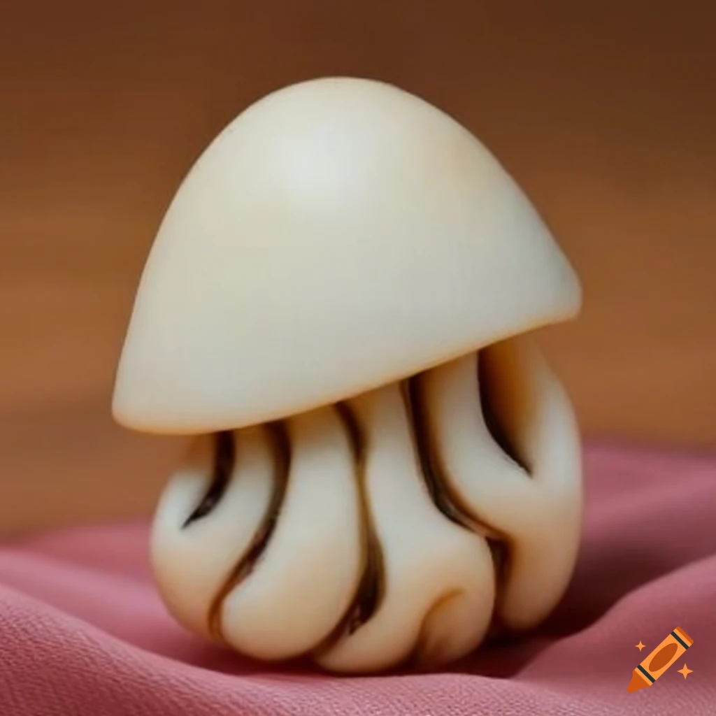 White netsuke mushroom on silk