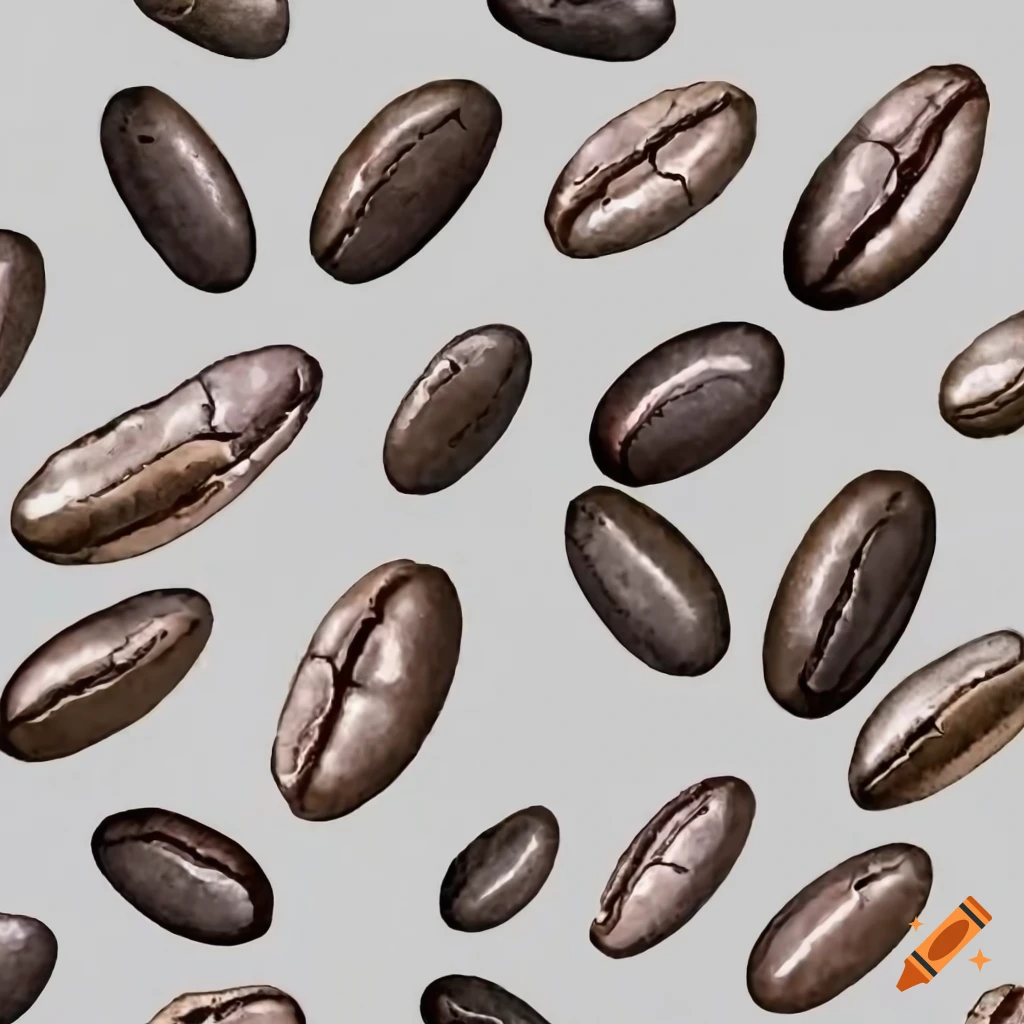 Several coffee beans shown from different angles in a simple spaced out ...