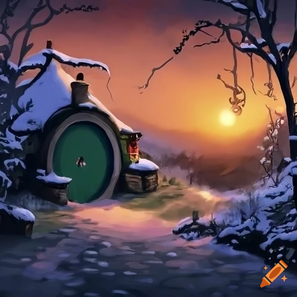 Hobbiton in the winter, digital painting on Craiyon