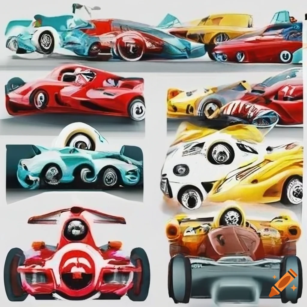 Racing cars collage art on white