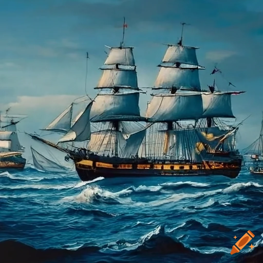 A ship raising the flag of argentina fighting several english ships in ...