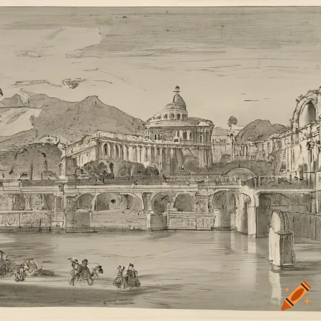 Picture of the tiber from above, to the right rome's city walls with ...