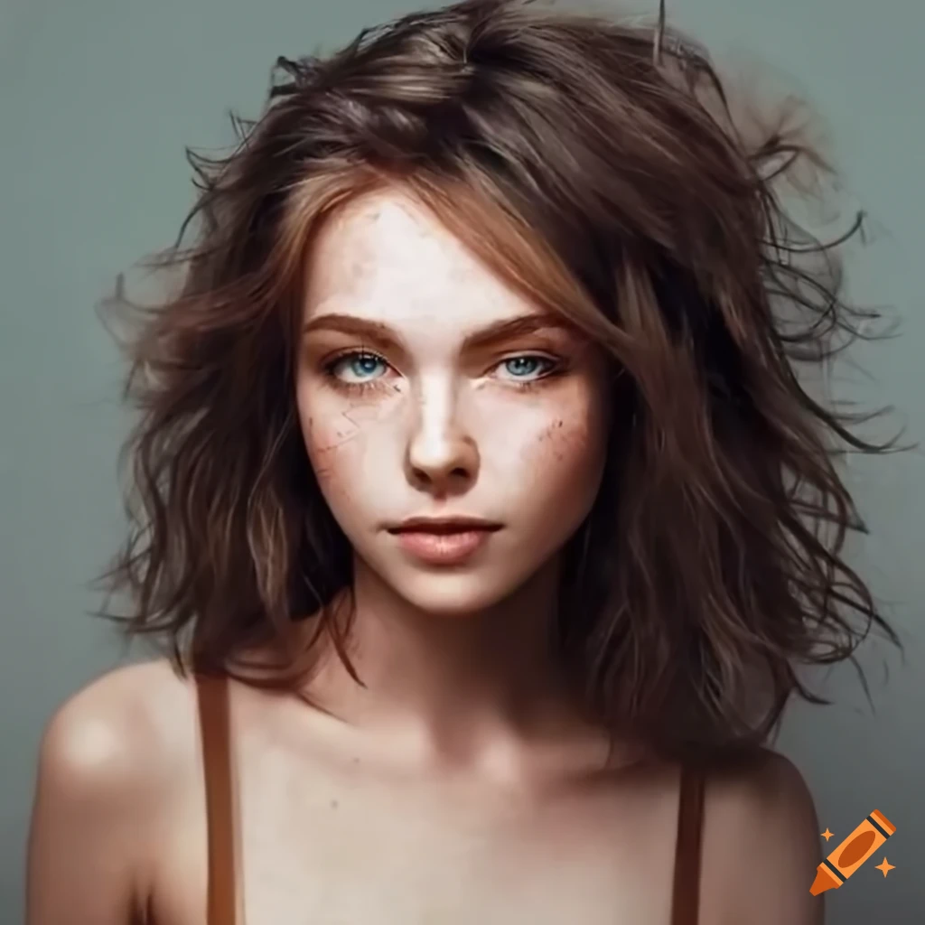 Beautiful young woman shoulder-length londe hair slight freckles on Craiyon