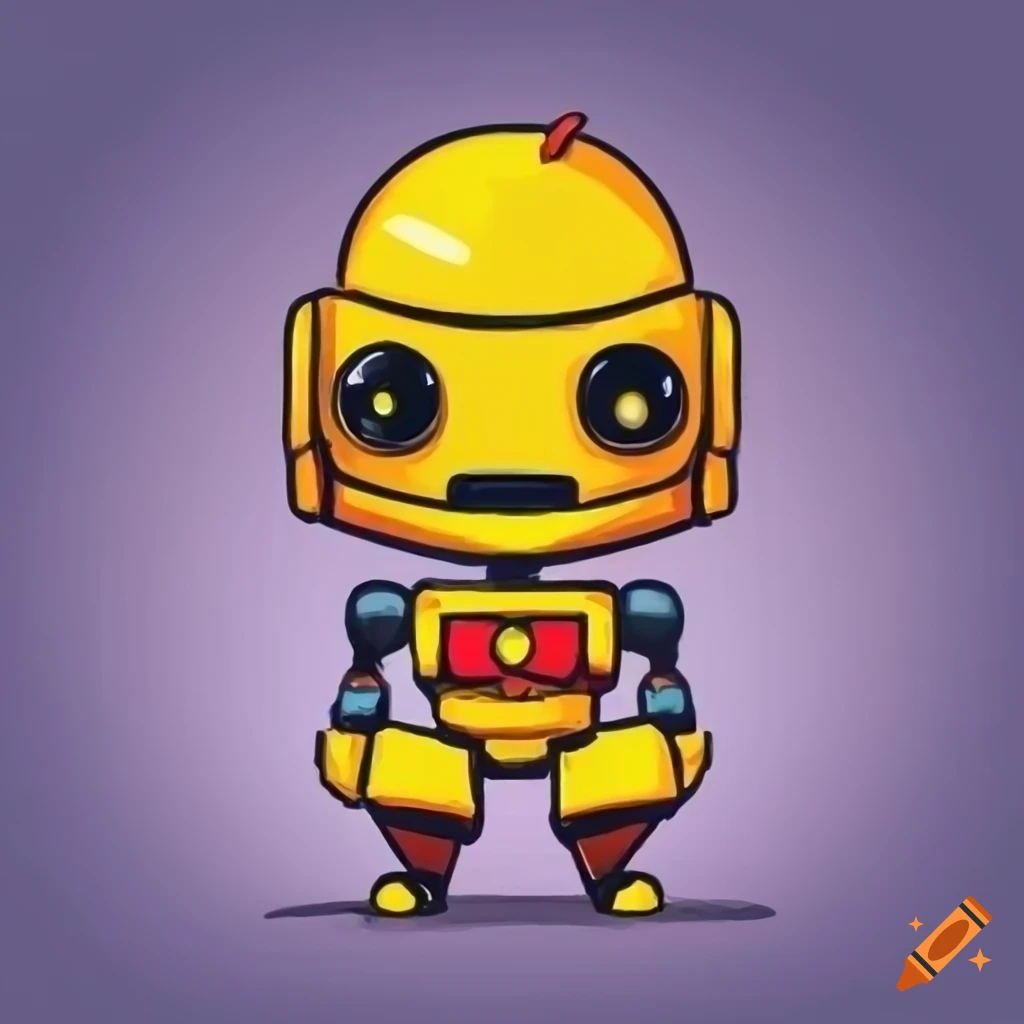A cute small yellow robot with a red soldier armor, chibi style on Craiyon