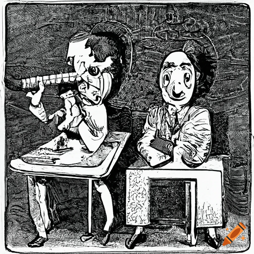 A vintage cartoon of a french band named whodunit