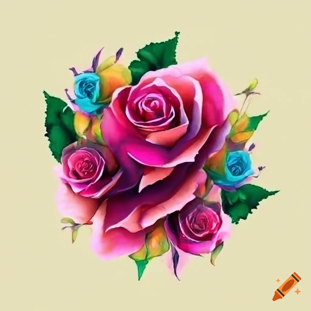 Multi roses flowers, no background, ink