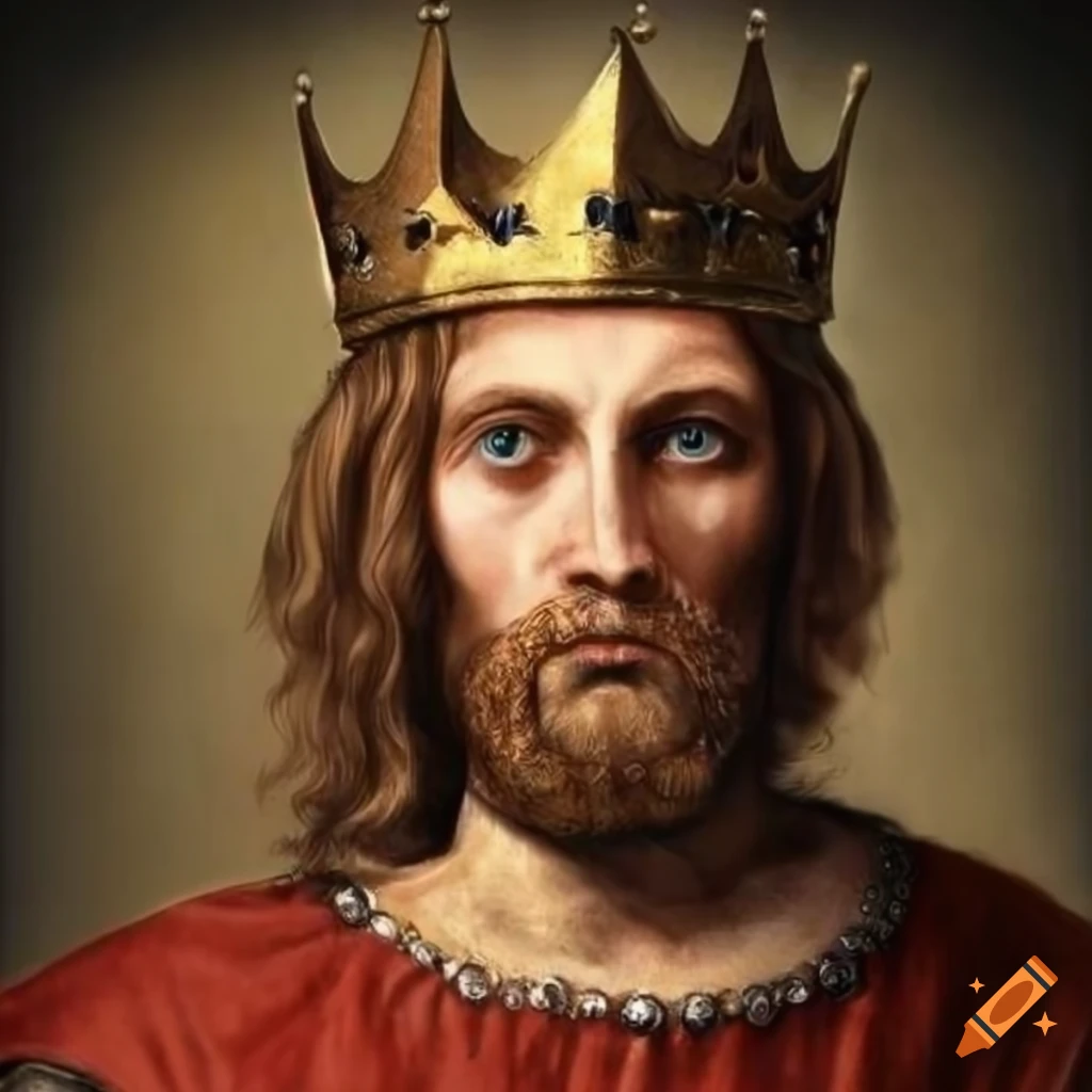 Portrait king of the franks, x century, medievale crown on head
