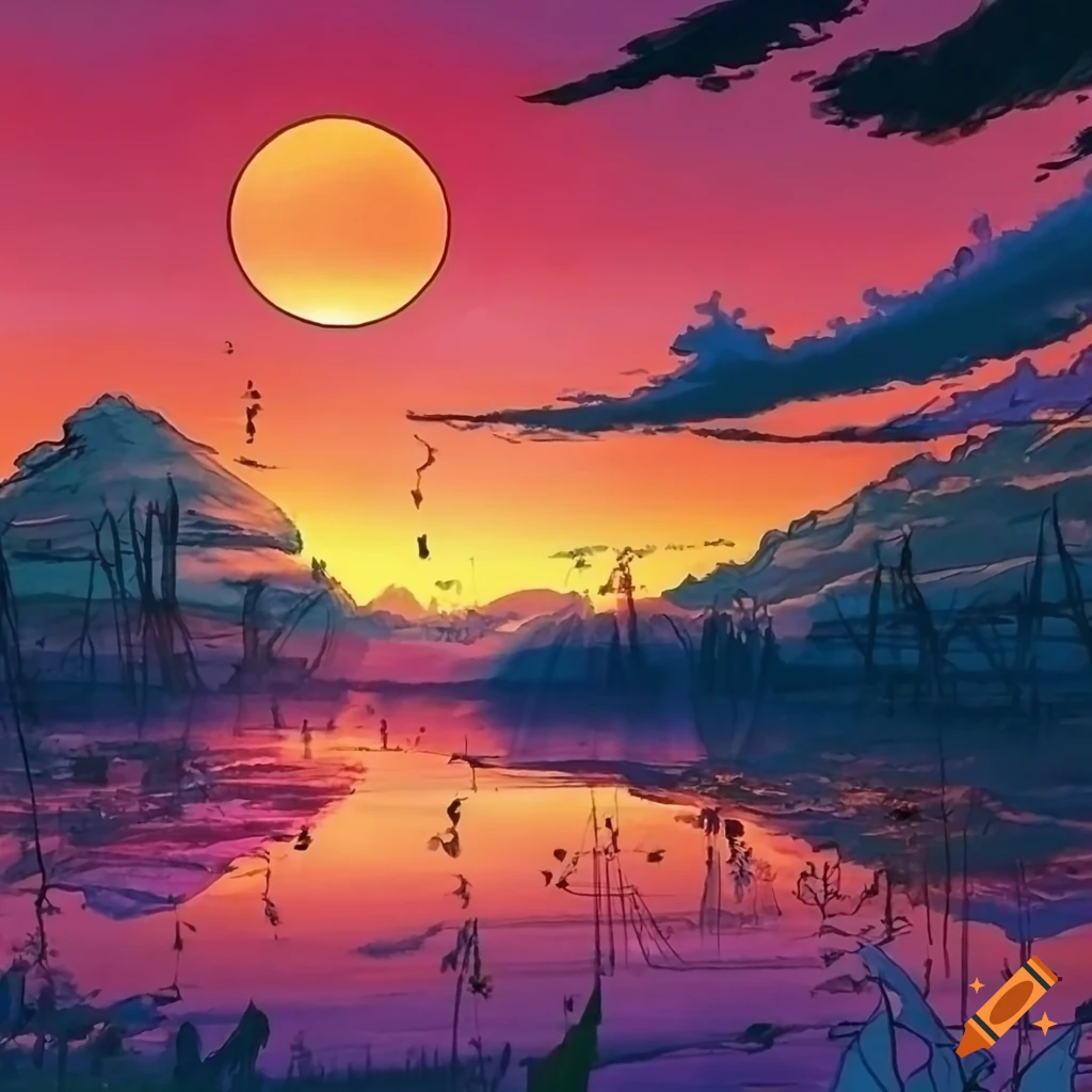 A lazy hazy sunset landscape