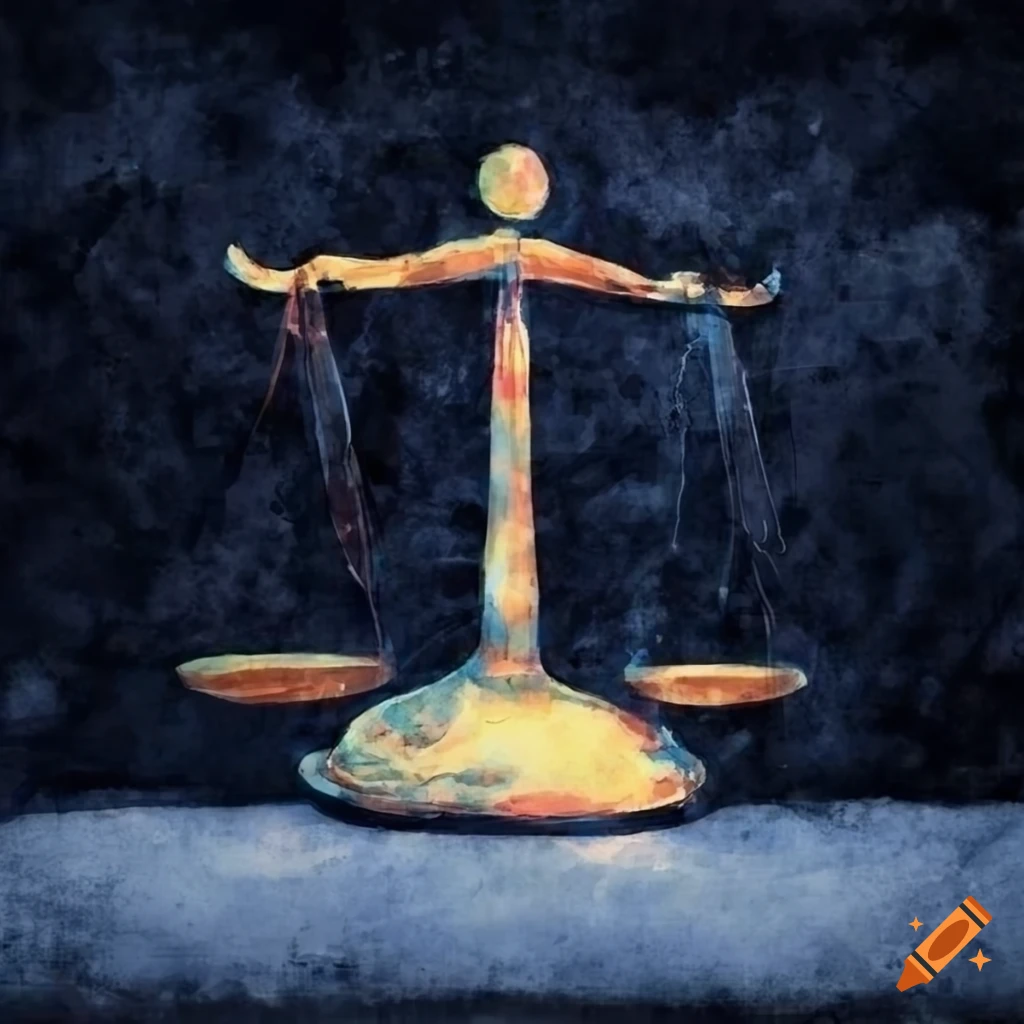 Abstract watercolor of weighing scales. dark background on Craiyon