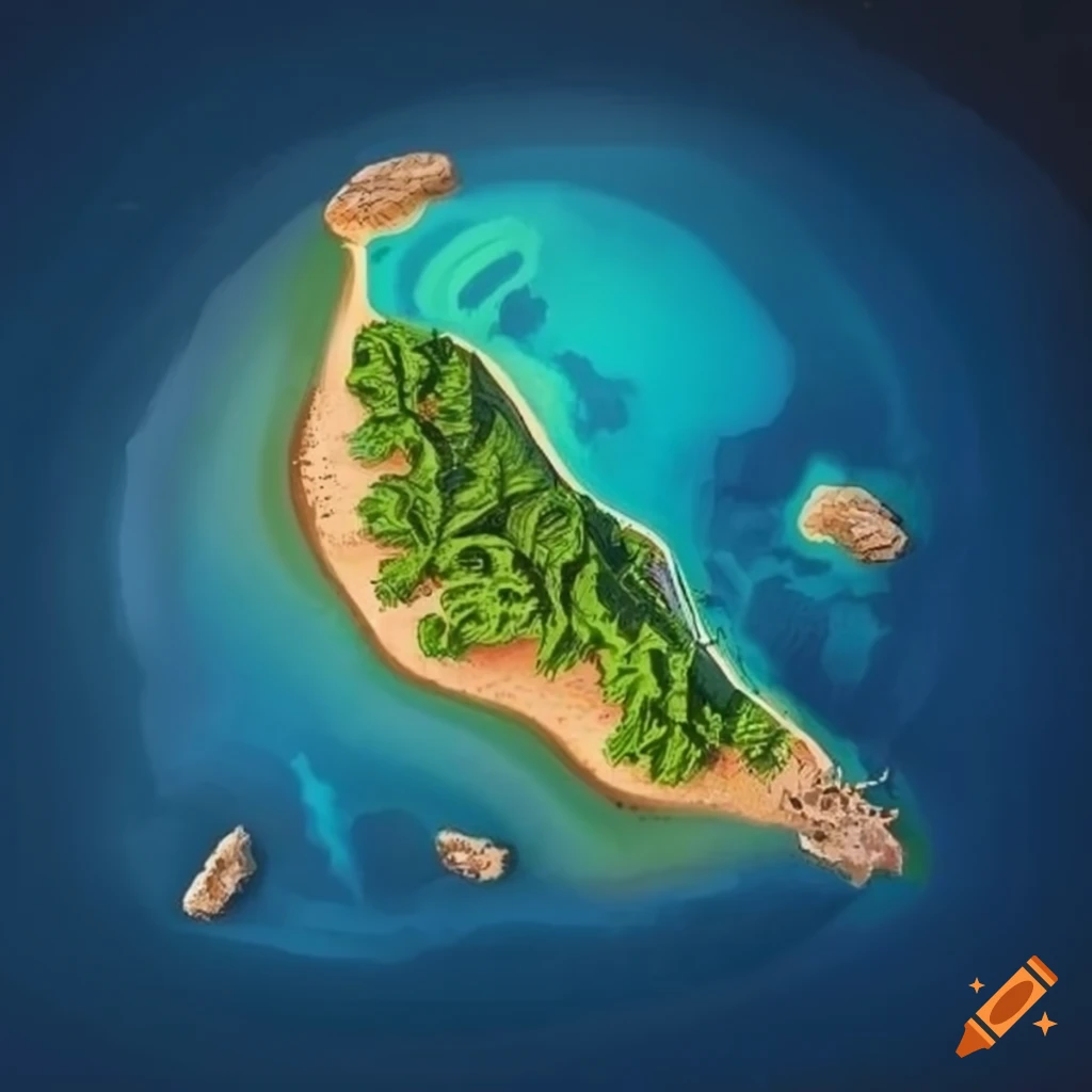 Ithaki island illustration top view
