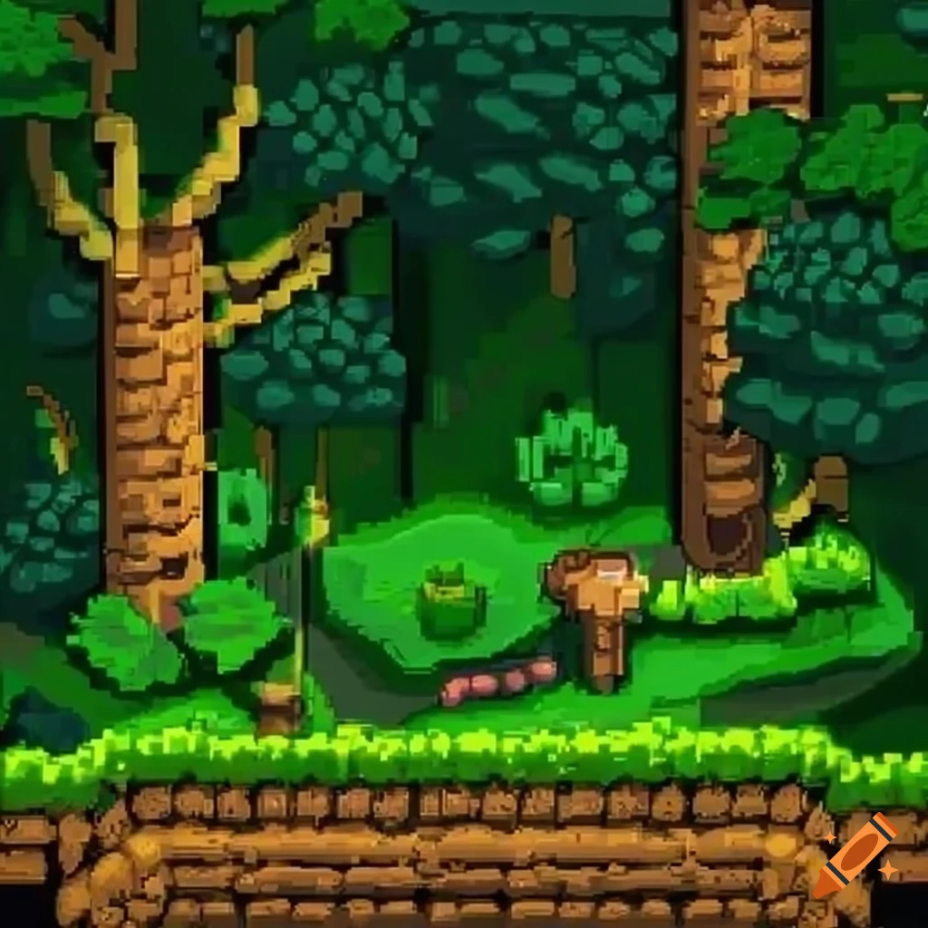 Jungle simetrical wallparer of a 2d plataformer game in pixel art