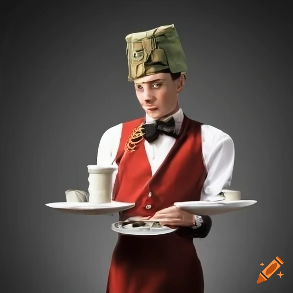 A waiter dressed as a British soldier on Craiyon