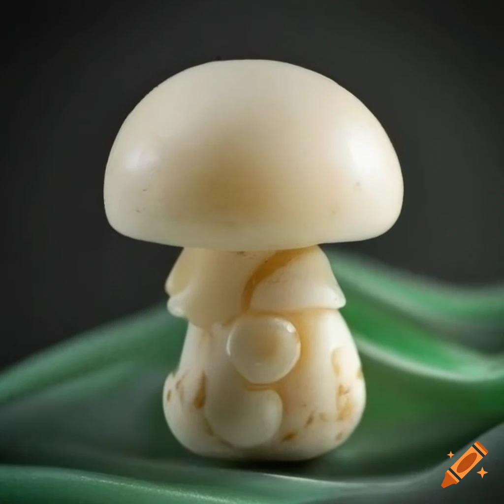 White netsuke mushroom on silk on Craiyon