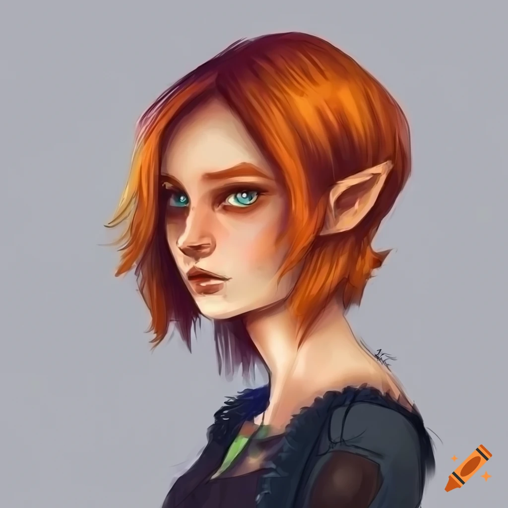 Draw a ginger short haired blue eye female human starfinder character ...