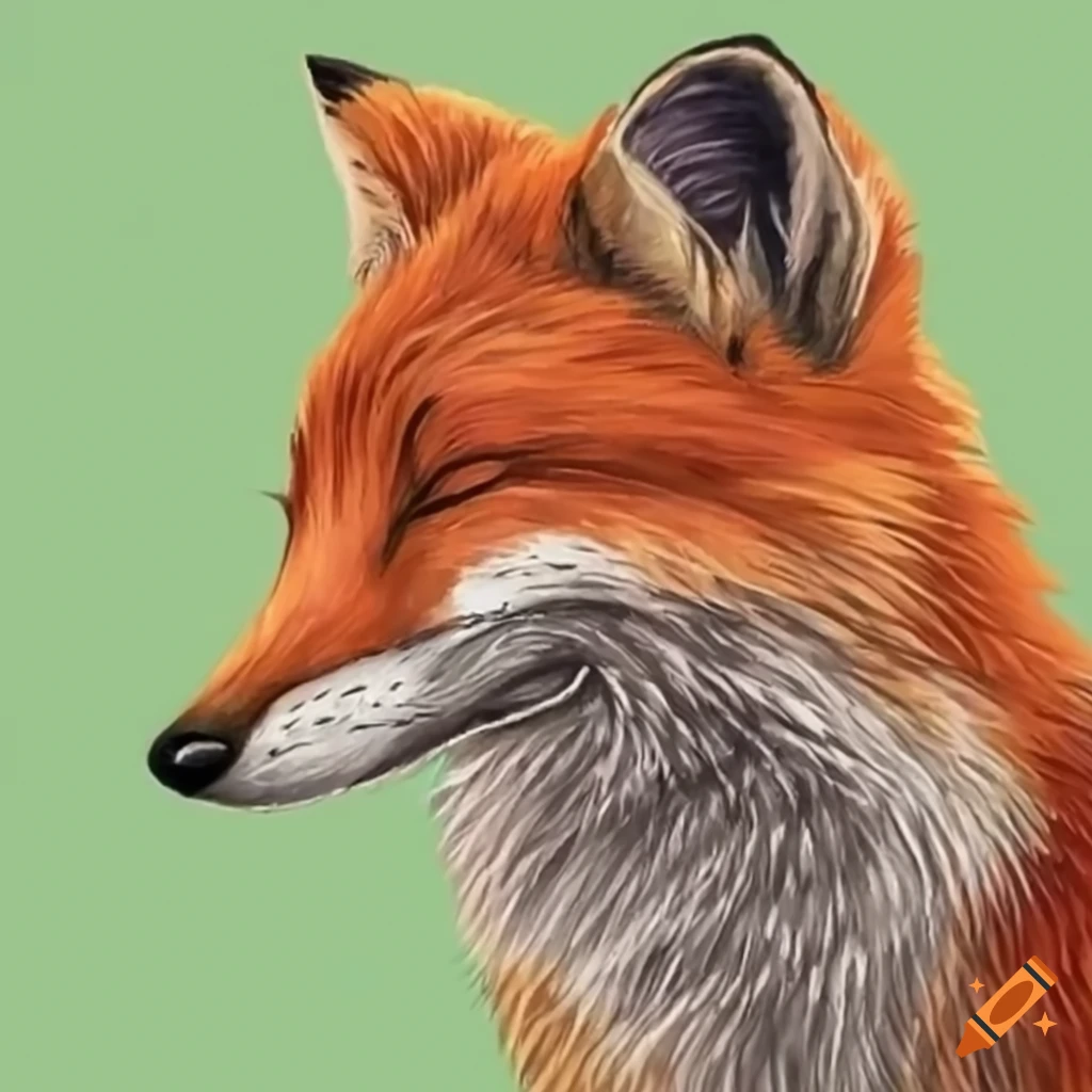 Simple line dawing with colour of fox sleeping