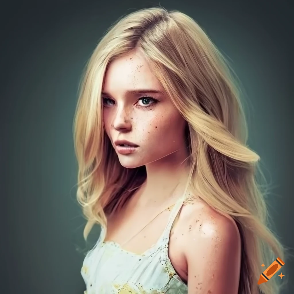 Beautiful young woman shoulder-length blonde hair slight freckles