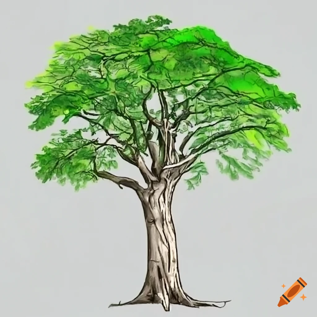 A tall flourishing tree with green leaves and clear trunk on Craiyon