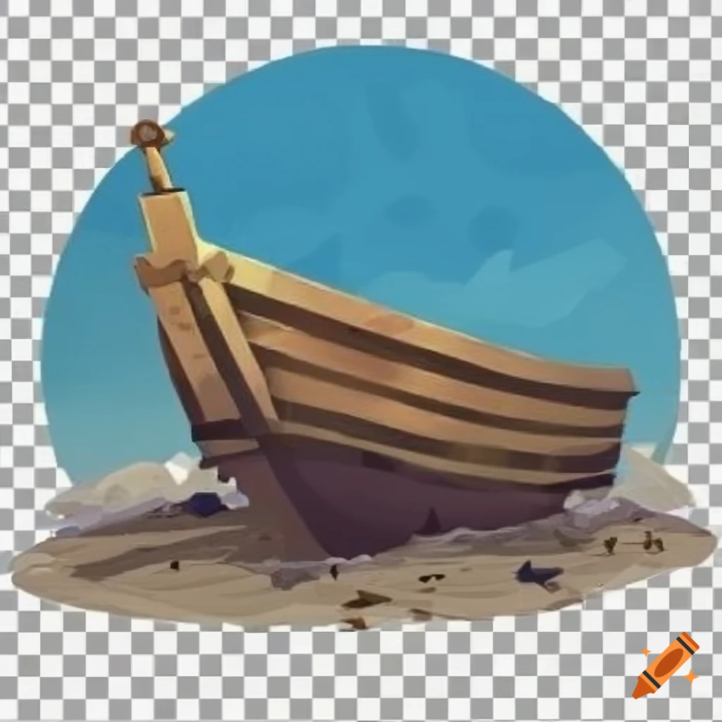 A gigantic 2d wood boat in a desert in land 2d game art sidescroll game ...
