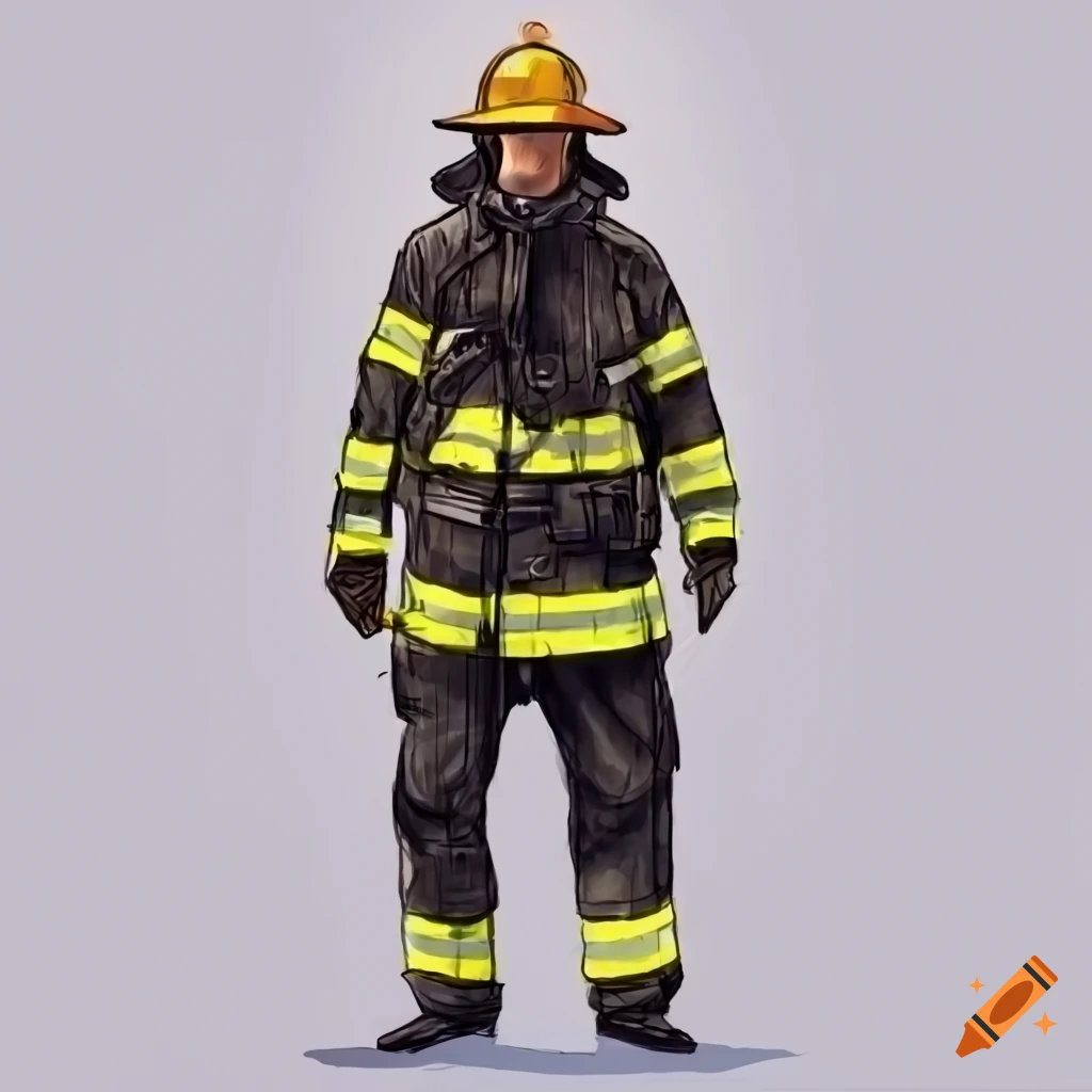 Firefighter, cinematic full body pose, realistic sketch, detailed view ...