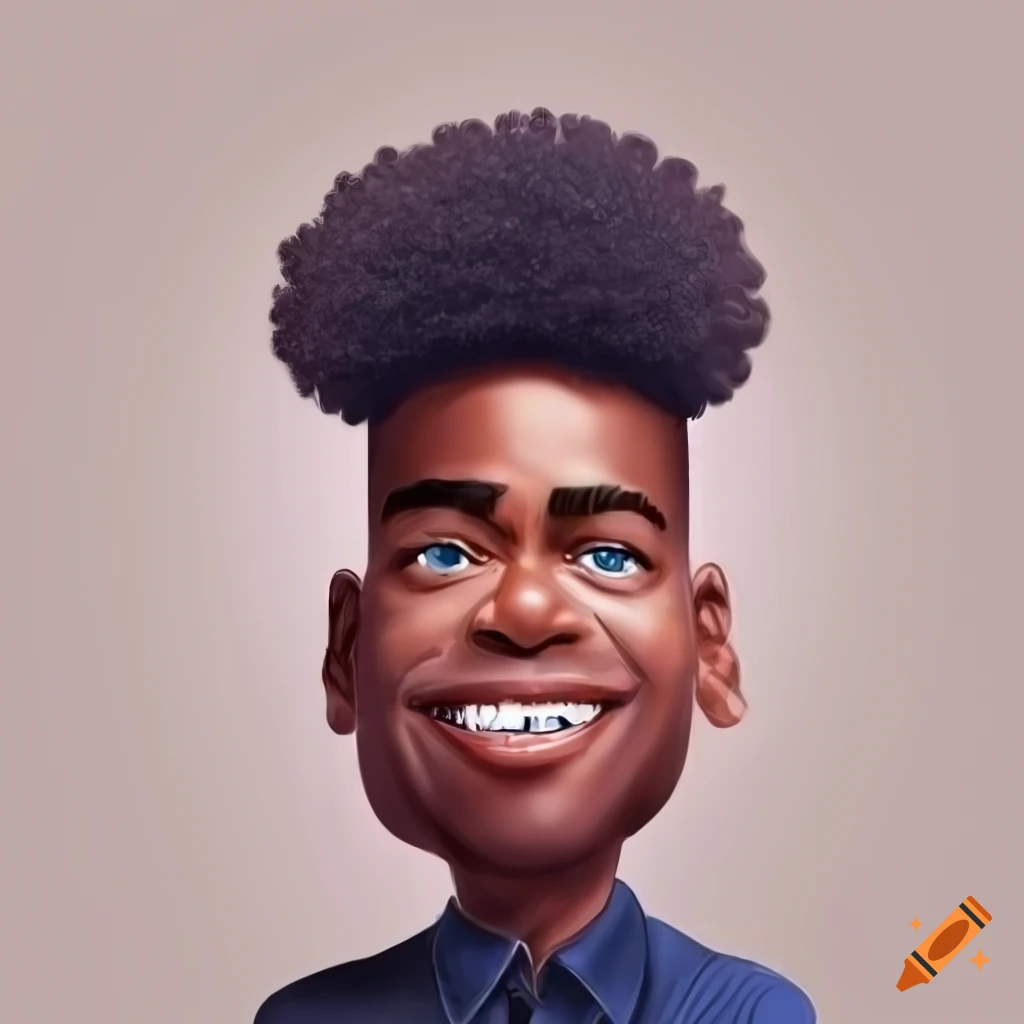 Caricatura of an afro-descendant male with big blue eyes, square face ...