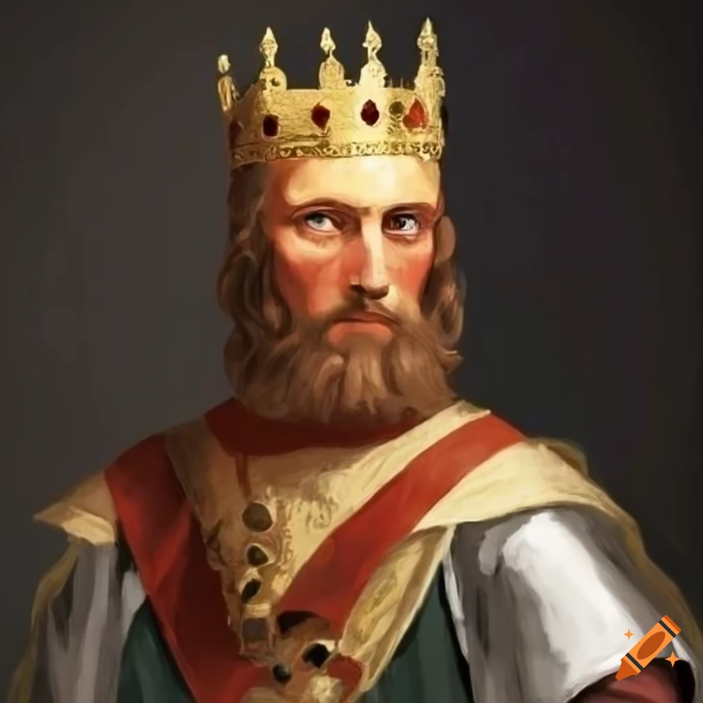 Portrait king of the franks, X century, medievale crown on head on Craiyon