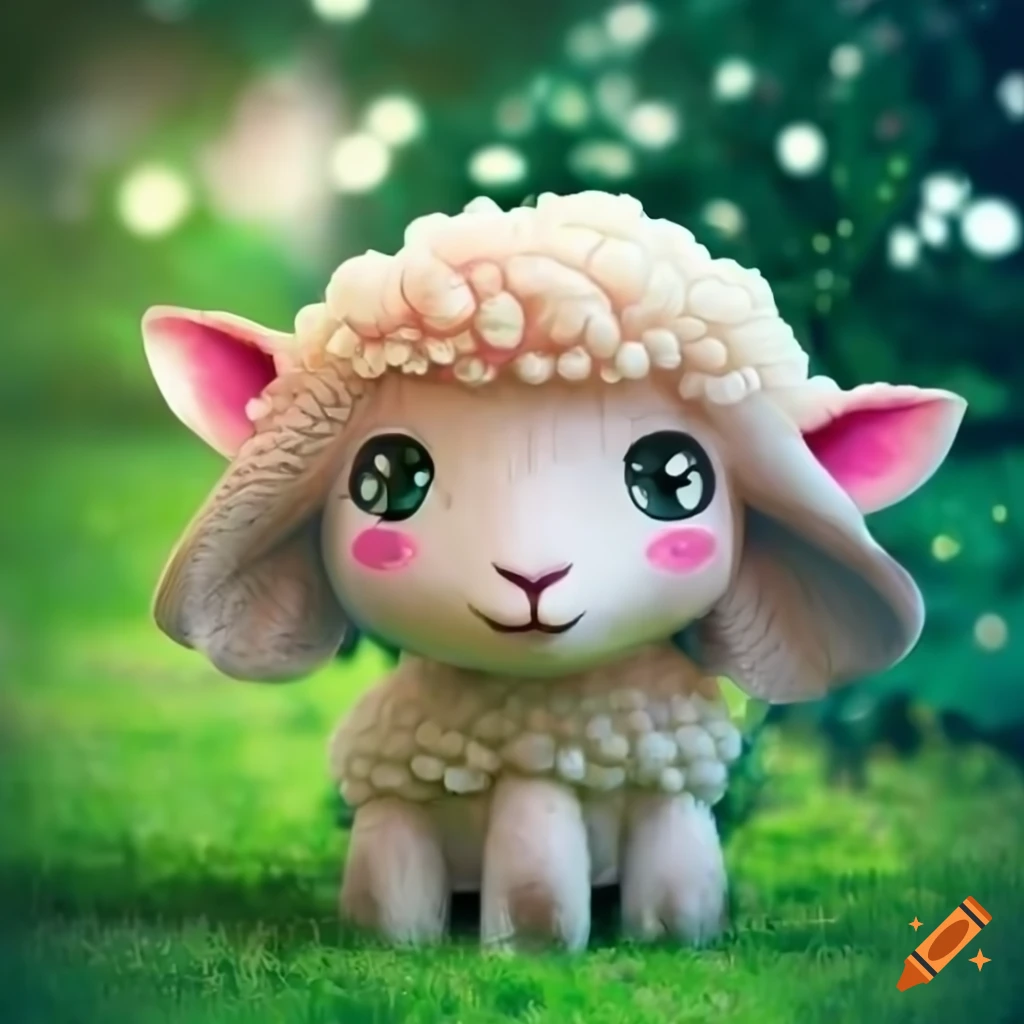 A cute anthropomorphic sheep girl in a beautiful garden