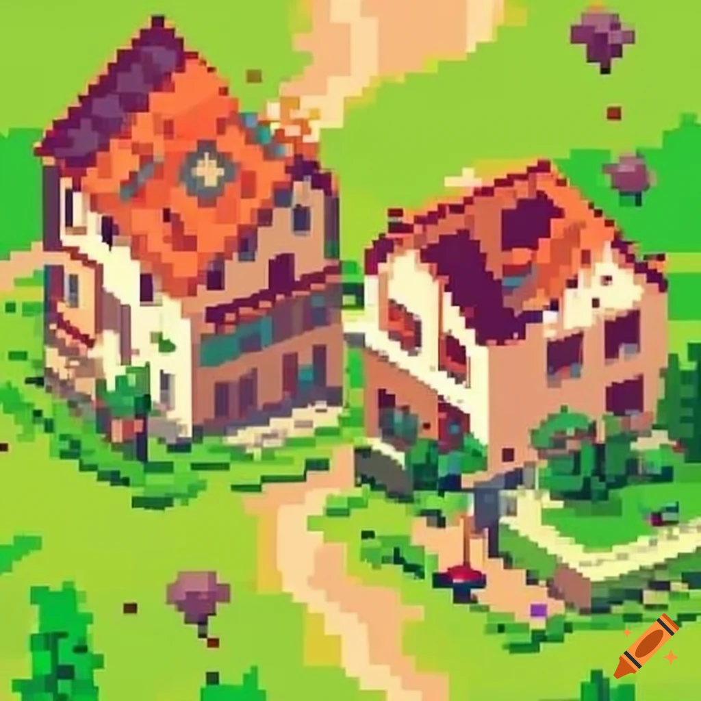 Beautiful town villages pixel art beautiful on Craiyon