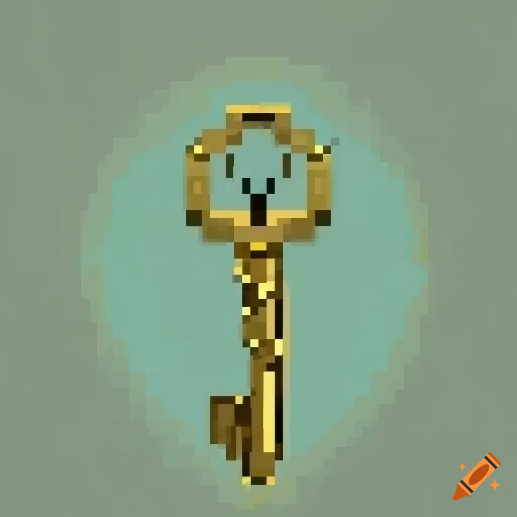 Pixel art, 2d, small simple golden key. horitzontal on Craiyon