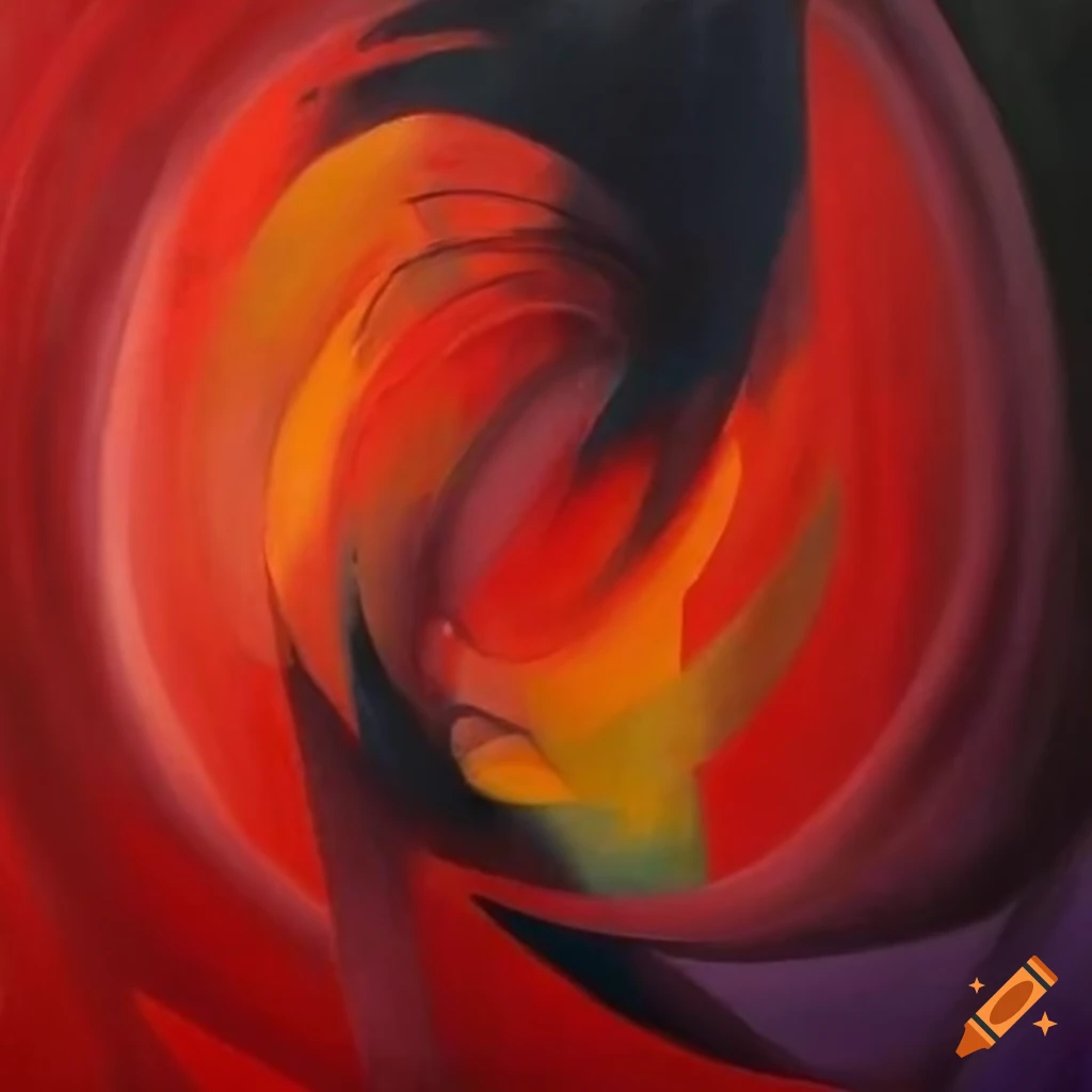 Abstract colour red flood : late 30s style french futurist painting on ...