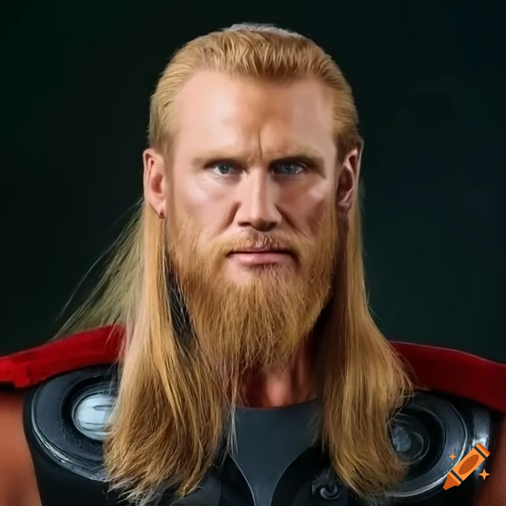 Photorealistic portrait of dolph lundgren as thor with long auburn hair ...
