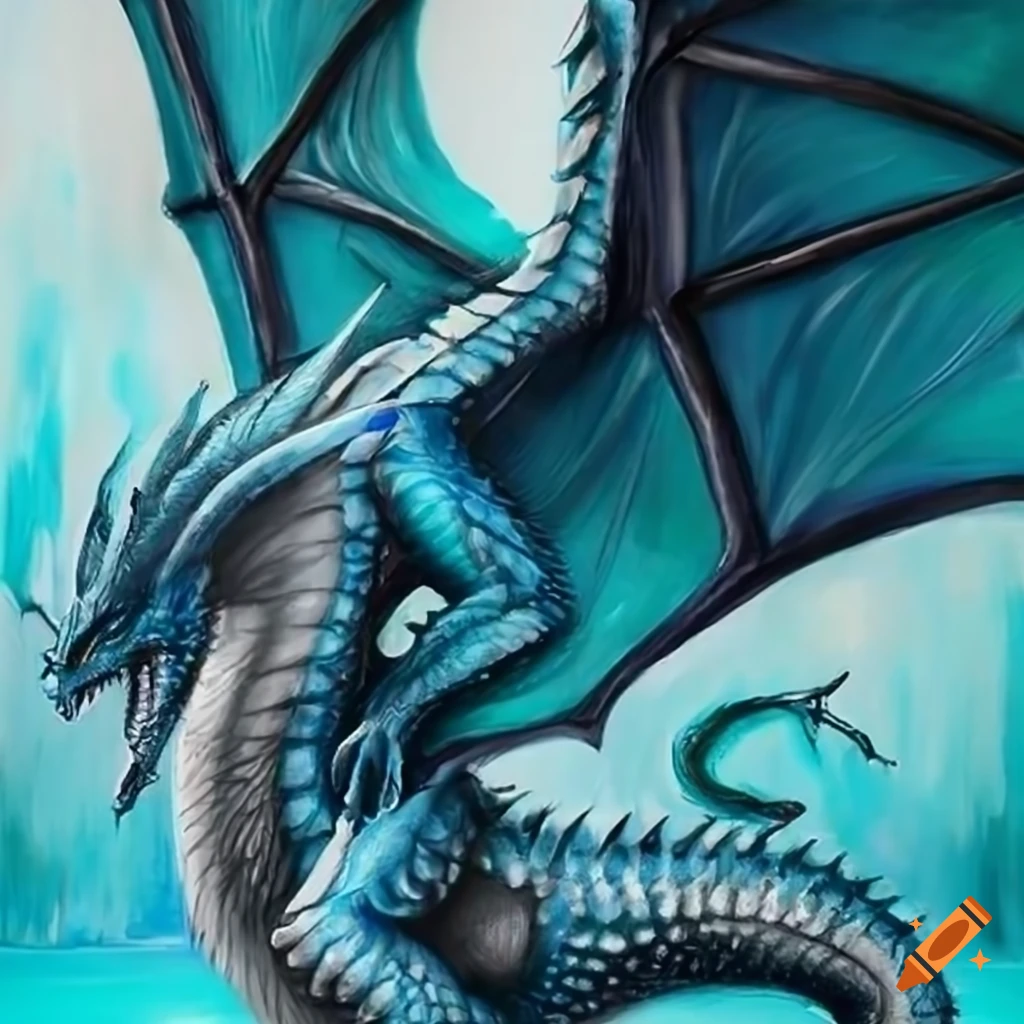 Cyan anthro dragon with turquoise wings on Craiyon
