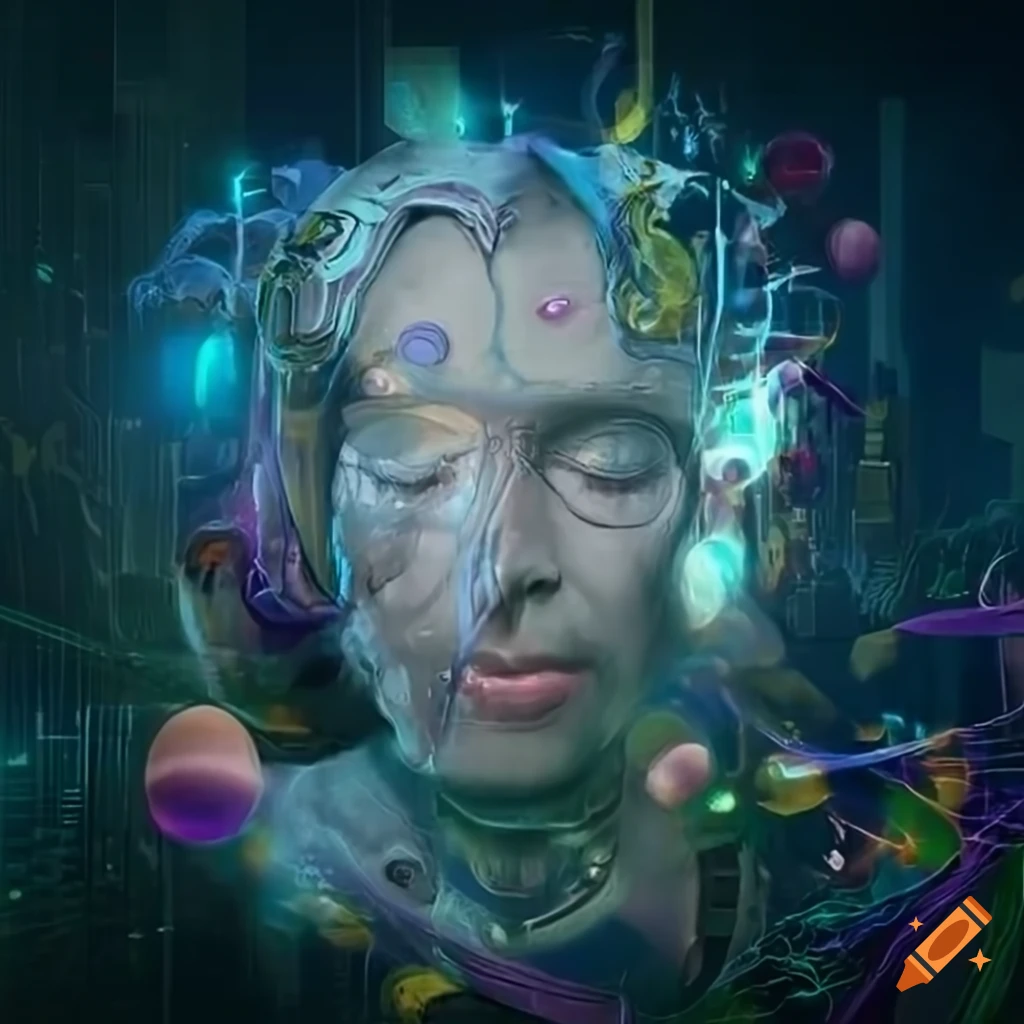Digital artwork of the union between humans, nature and technology ...