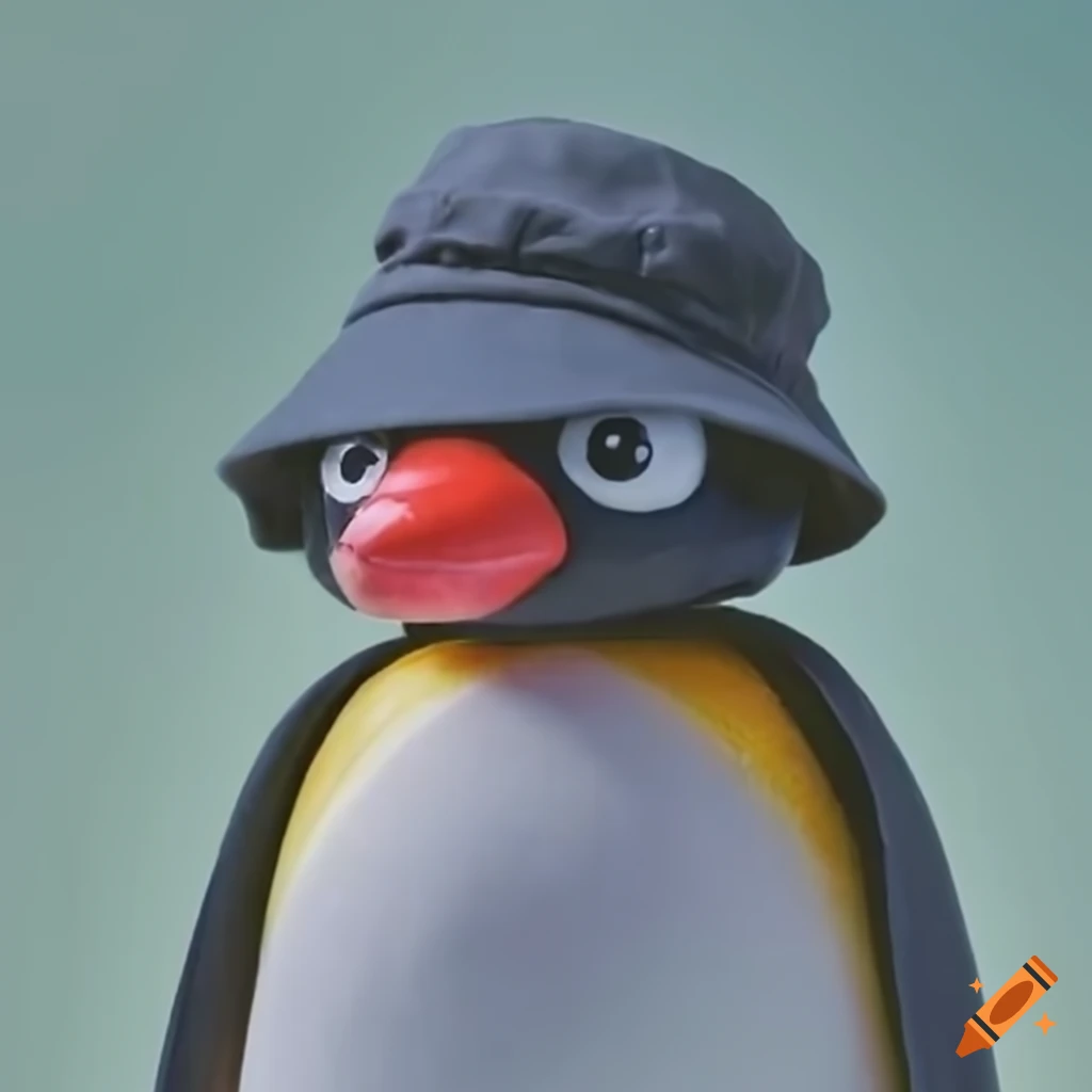 Pingu wearing a bucket hat on Craiyon