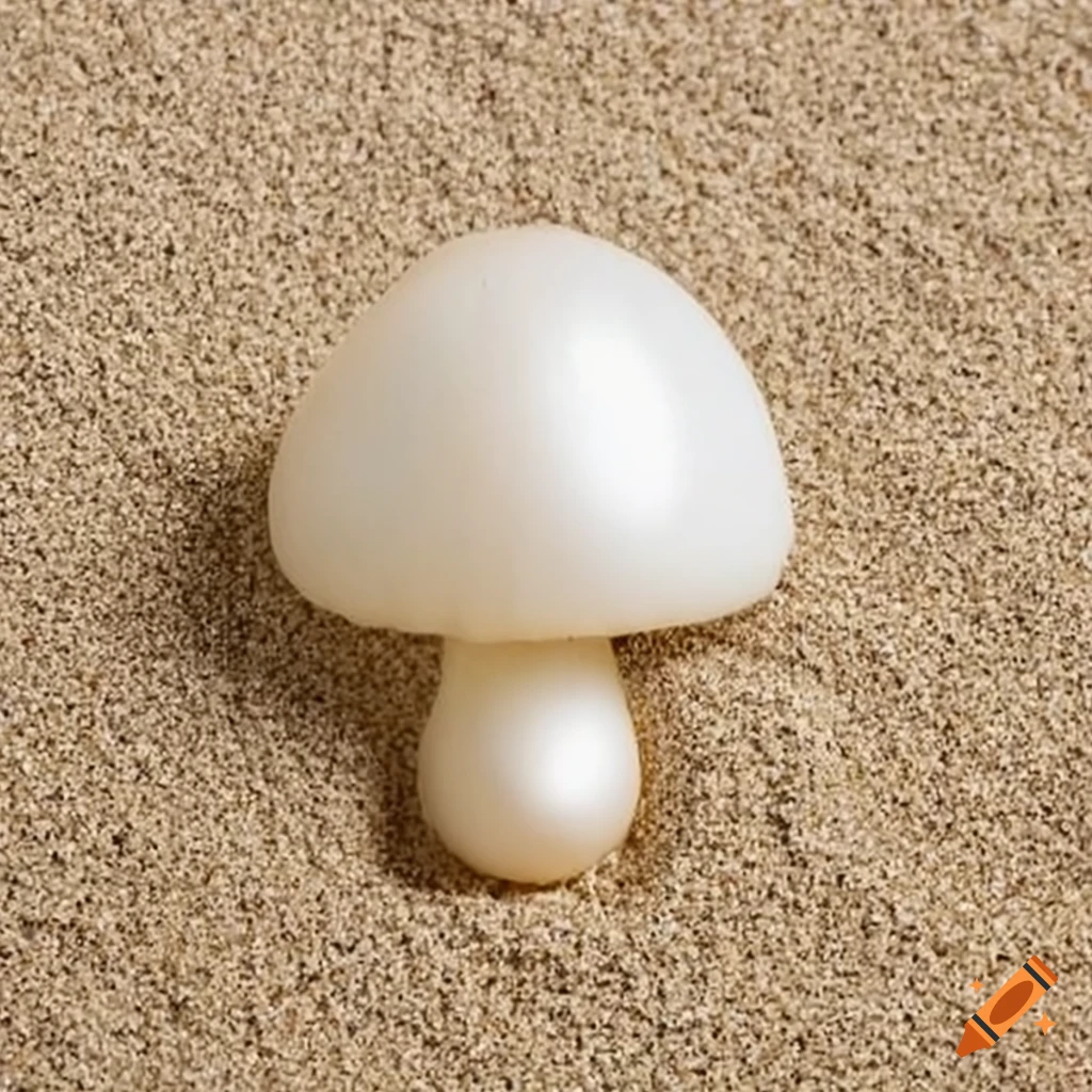 Mushroom made of white pearl on sand on Craiyon