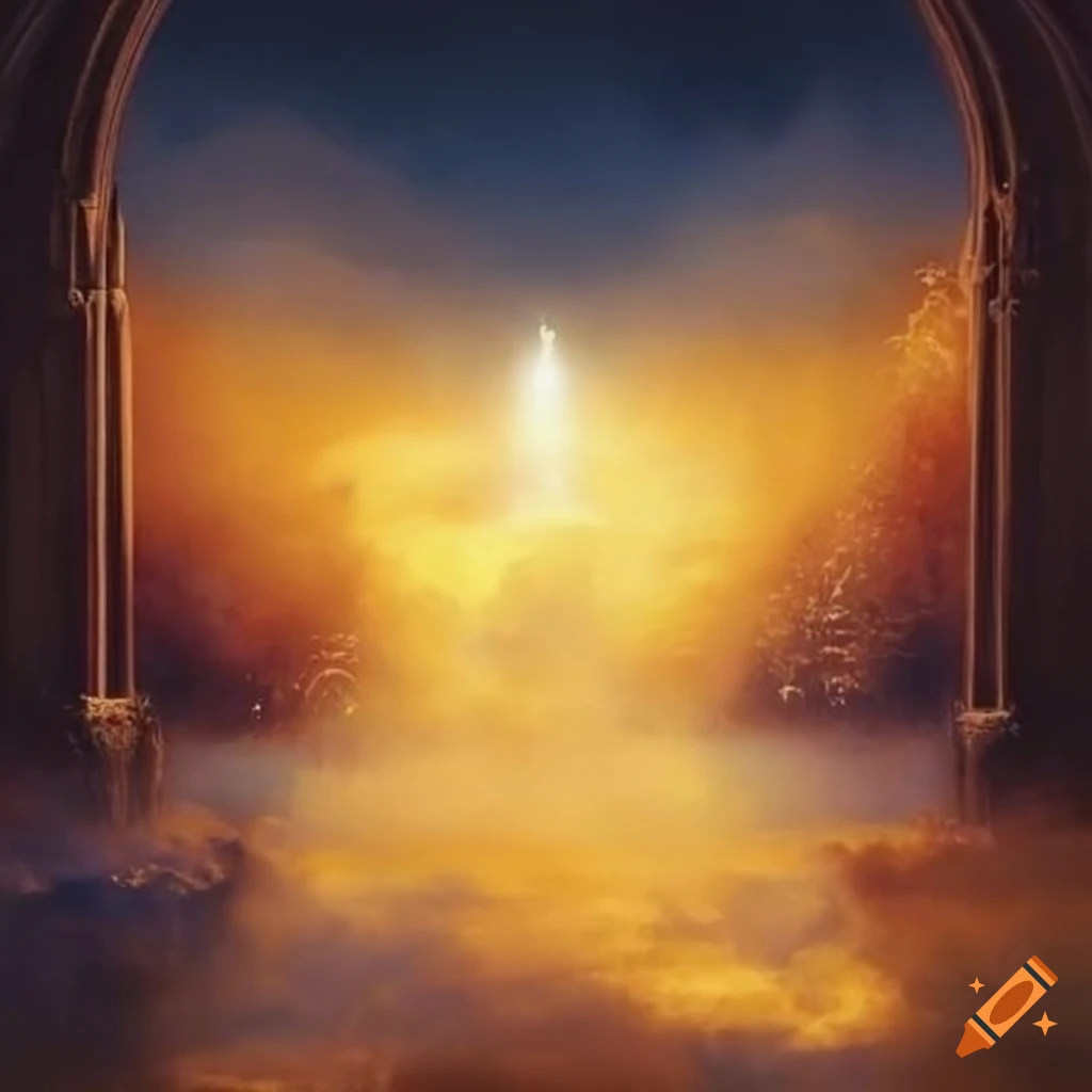 Heavenly , fluffly clouds, serene, heaven with pearly gate, dreamy ...